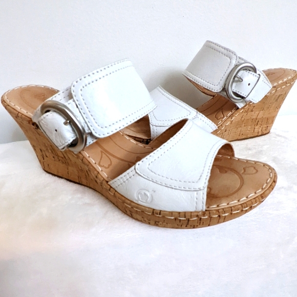 Born | Shoes | Born White Leather Cork Double Strap Platform Sandals ...